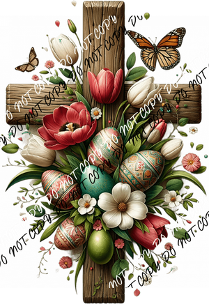 Rustic Easter Cross and Tulips DTF Transfer - We Print U Press